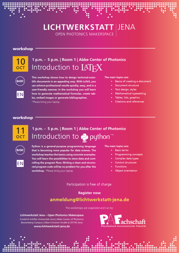 LaTeX and Python courses in cooperation with Lichtwerkstatt Jena – FSR PAF